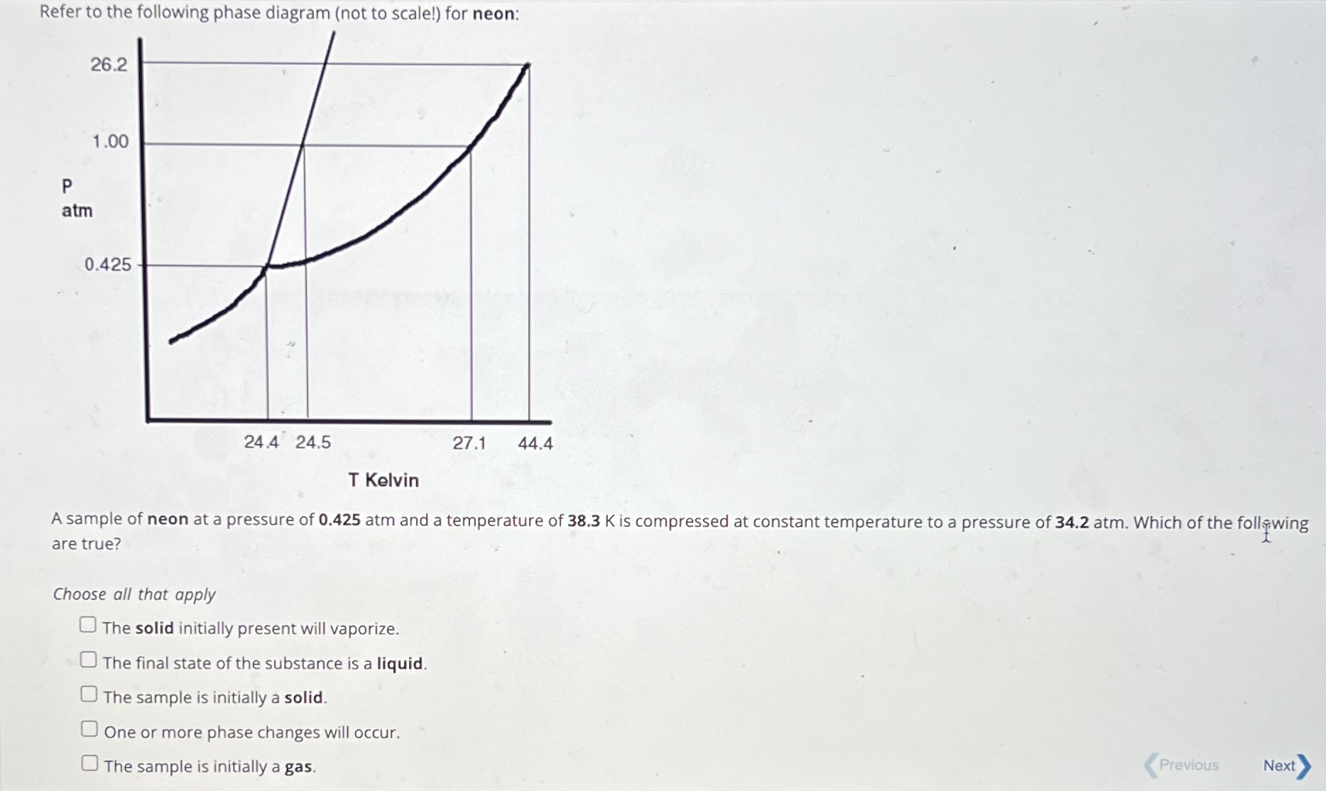 SOLVED: Refer to the following phase diagram (not to scale!) for neon ...