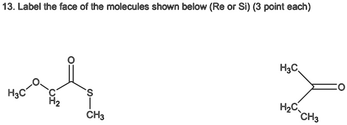 SOLVED: 13. Label the face of the molecules shown below (Re or Si ...
