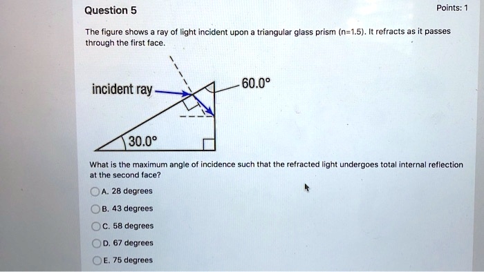 question 5 points the figure shows ray of light incident upon ...
