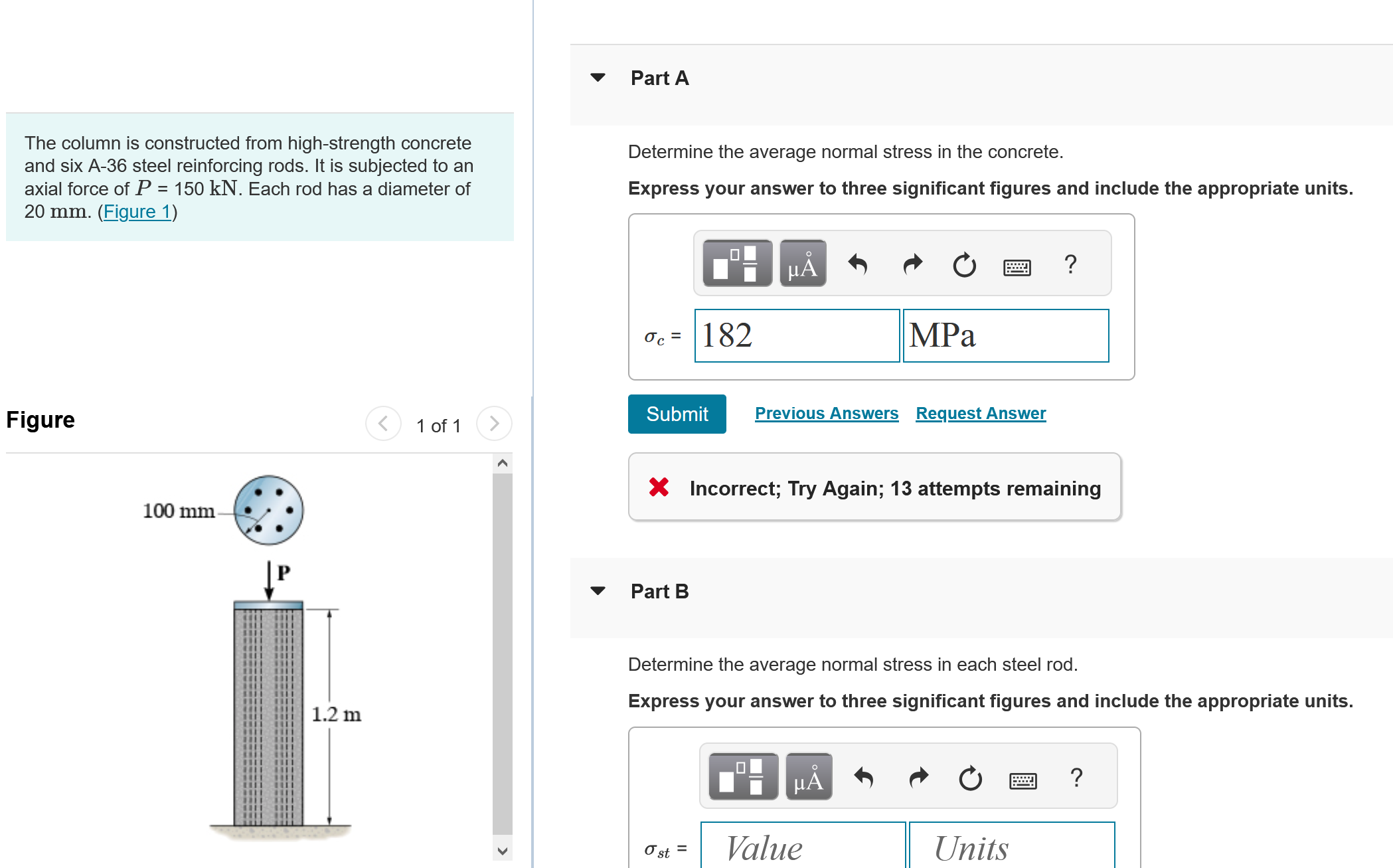 part a the column is constructed from high strength concrete and six a ...