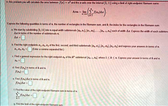 SOLVED: In this problem, you will calculate the area between f= and the x-axis over the interval ...