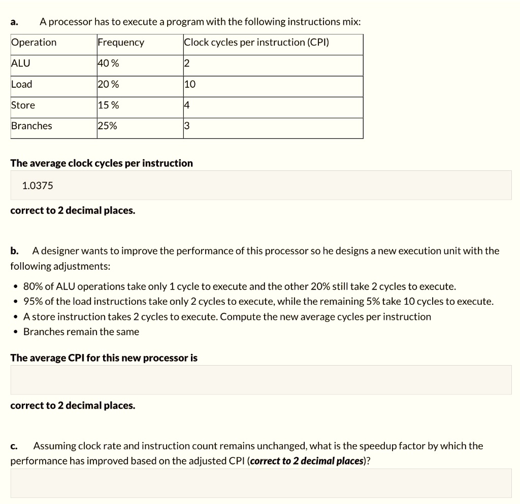 SOLVED: A processor has to execute a program with the following instructions mix: Operation ...