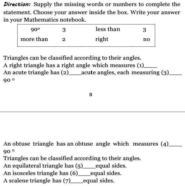 SOLVED: 'Help meee pls 5 points nalang Direction: Supply the missing ...