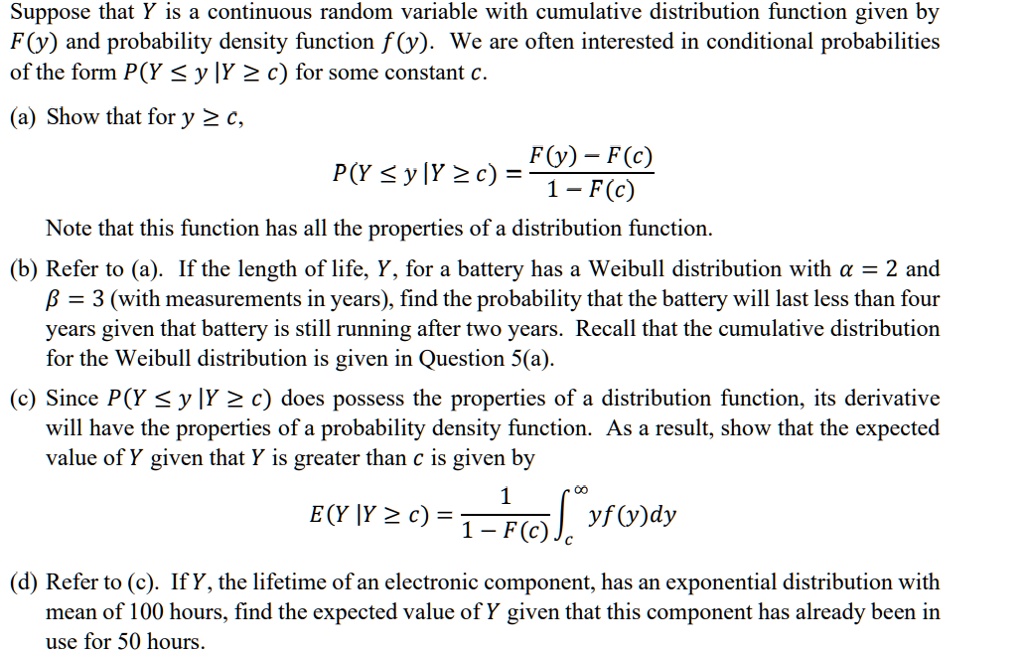 Solved Suppose That Y Is A Continuous Random Variable With Cumulative Distribution Function