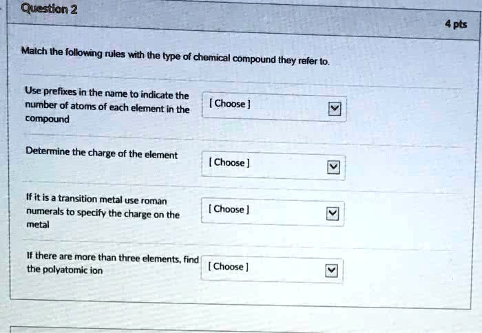 SOLVED: ' Match the following rules with the type of chemical compound they refer to. Use ...