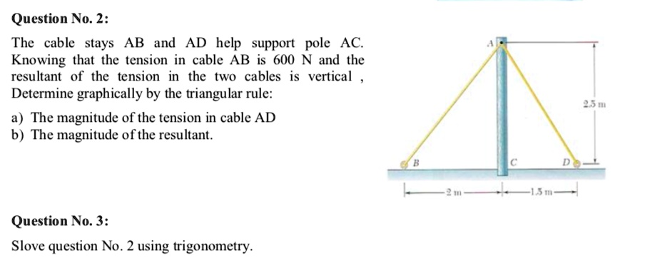 question no 2 the cable stays ab and ad help support pole ac knowing that the tension in cable ...