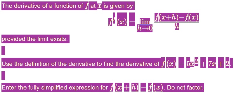 the derivative of a function of f at x is given by fx limh to 0 fracfxh ...