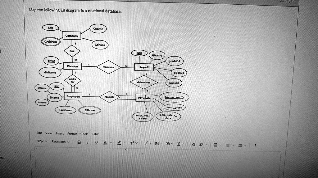 Map the following ER diagram to a relational database. Map the ...