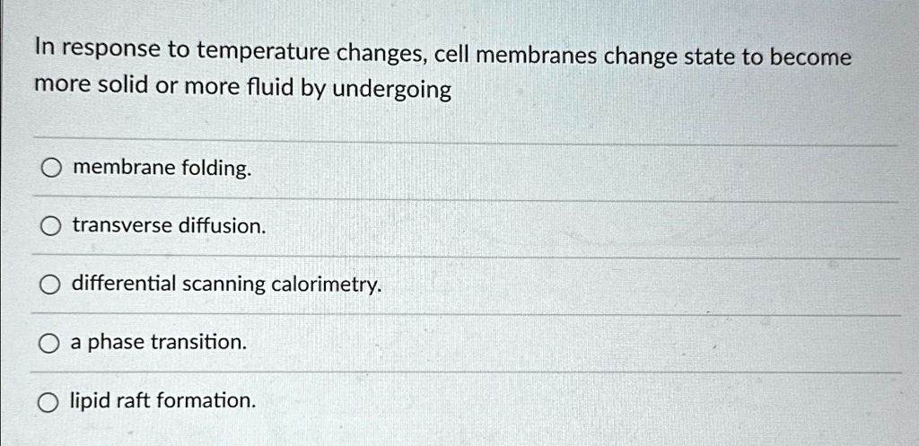 SOLVED: In response to temperature changes, cell membranes change state ...