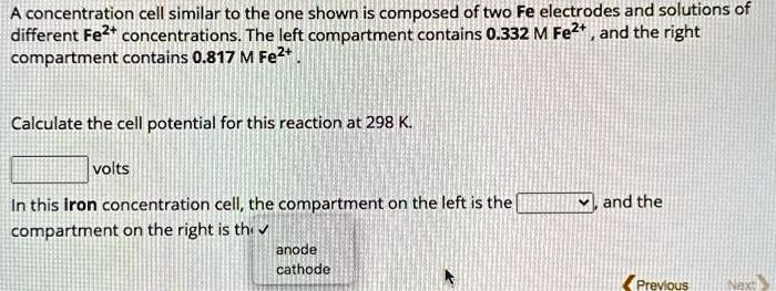 SOLVED: A concentration cell similar to the one shown is composed of ...