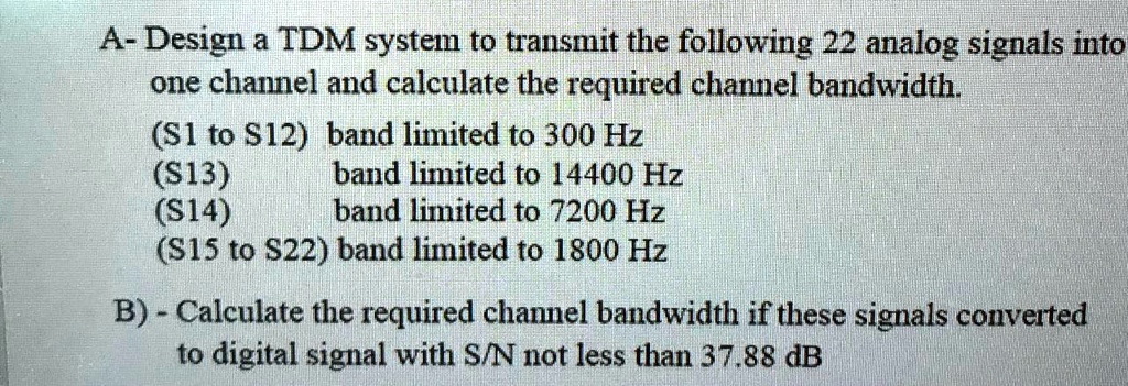 SOLVED: A - Design a TDM system to transmit the following 22 analog signals into one channel and ...