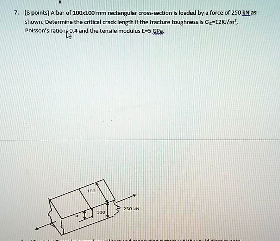 7. (8 points) A bar of 100x100 mm rectangular cross-section is loaded ...