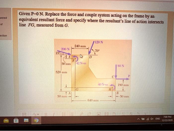 Solved Given P 0 N Replace The Force And Couple System Acting On The Frame By An Equivalent