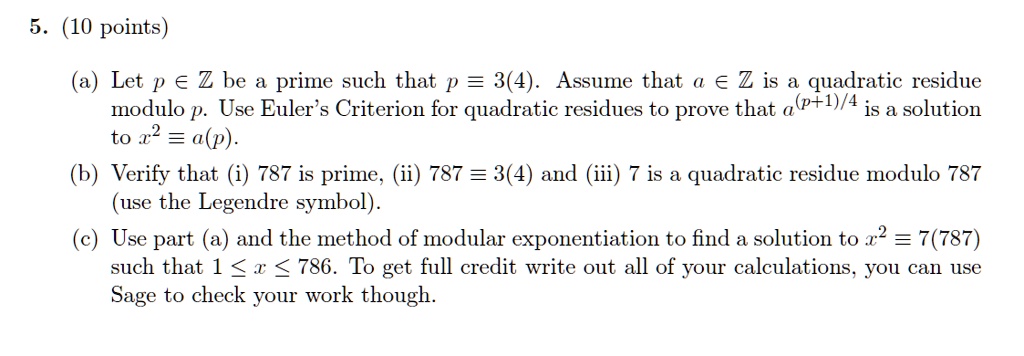 SOLVED:5. (10 points) Let p â‚¬ Z be prime such that p = 3(4). Assume ...