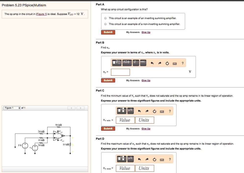 Problem 5.23 PSpice Multisim The op amp in the circuit in (Figure 1) is ideal. Suppose Vcc = 12 ...