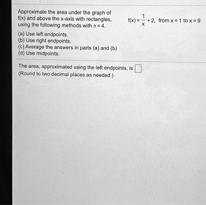 SOLVED:Approximate the area under the graph of f(x) and above the X-axis with rectangles using ...