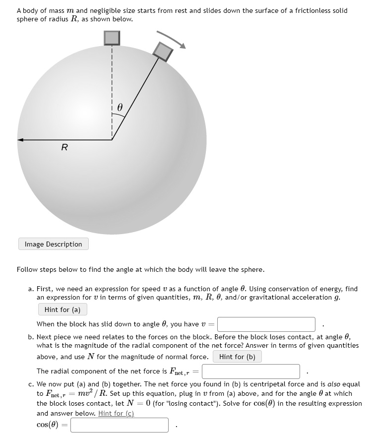 a body of mass m and negligible size starts from rest and slides down the surface of ...