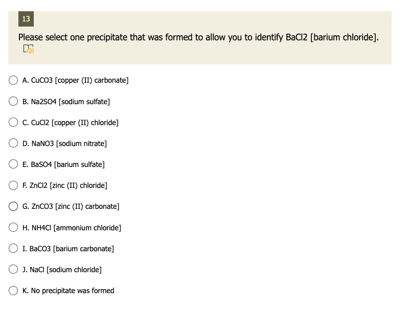 SOLVED: Please select one precipitate that was formed to allow you to ...