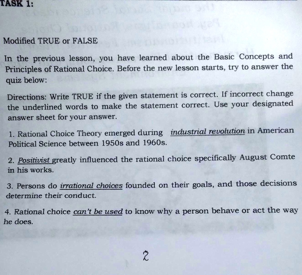 TASK 1: Modified TRUE or FALSE In the previous lesson, you have learned about the Basic Concepts ...