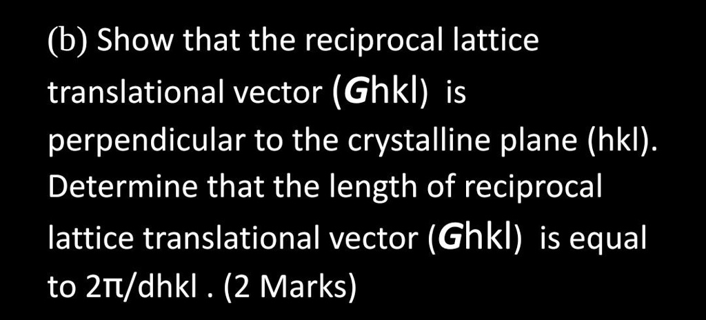SOLVED: (6) Show that the reciprocal lattice translational vector (Ghkl ...