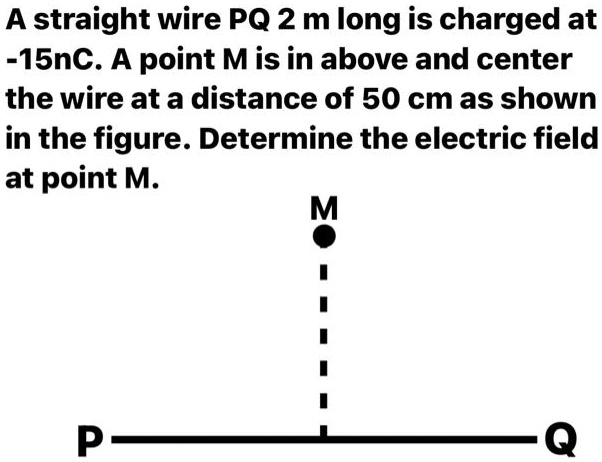 SOLVED: A straight wire PQ, 2 m long, is charged at -1 nC. A point M is ...