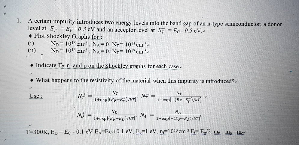 SOLVED: A certain impurity introduces two energy levels into the band ...