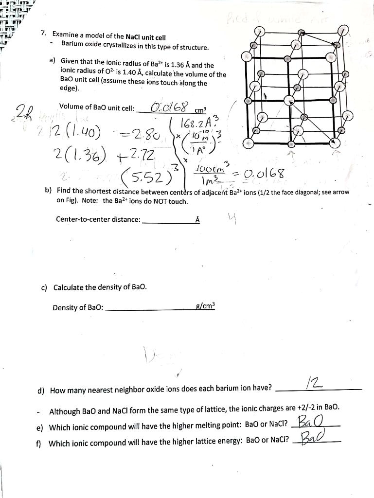 examine model ofthe nacl unit cell barium oxide crystallizes in this ...