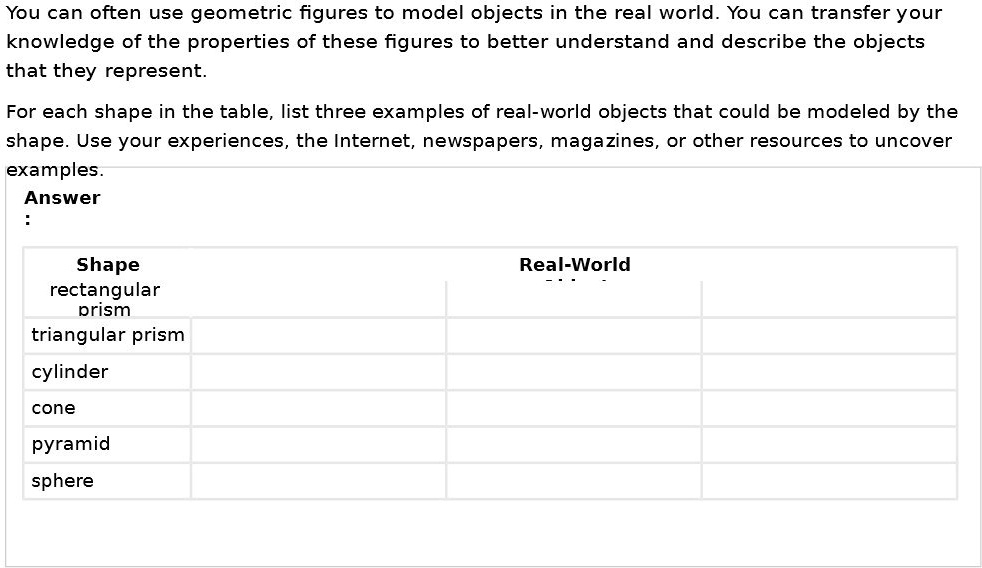 You can often use geometric figures to model objects in the real world ...