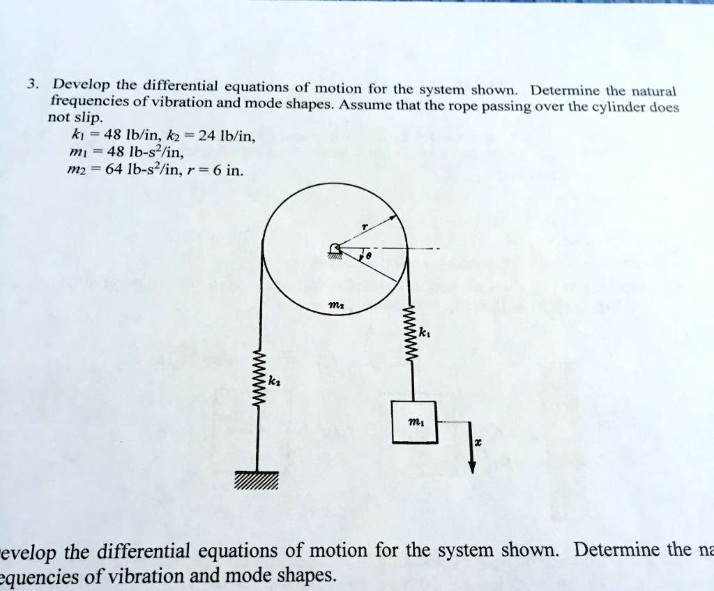 3. Develop the differential equations of motion for the system shown. Determine the natural ...