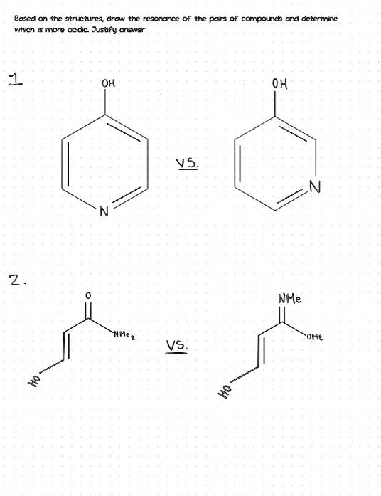 Based on the structures, draw the resonance of the pairs of compounds ...