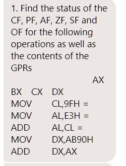 Find the status of the CF, PF, AF, ZF, SF, and OF for the following ...
