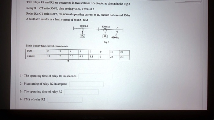 Two relays R1 and R2 are connected in two sections of a feeder as shown ...