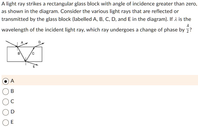 SOLVED: A light ray strikes a rectangular glass block with an angle of ...