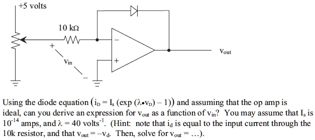 +5 volts 10 k? + + Vin Vout Using the diode equation (iD = IS ( exp ( λ ...