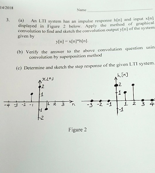 14/2018 3. Name (a) An LTI system has an impulse response h[n] and input x[n] displayed in ...