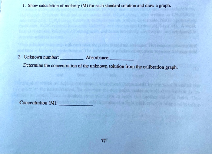 SOLVED: Show calculation of molarity (M) for cach standard solution and ... SOLVED: Show calculation of molarity (M) for cach standard solution and ...