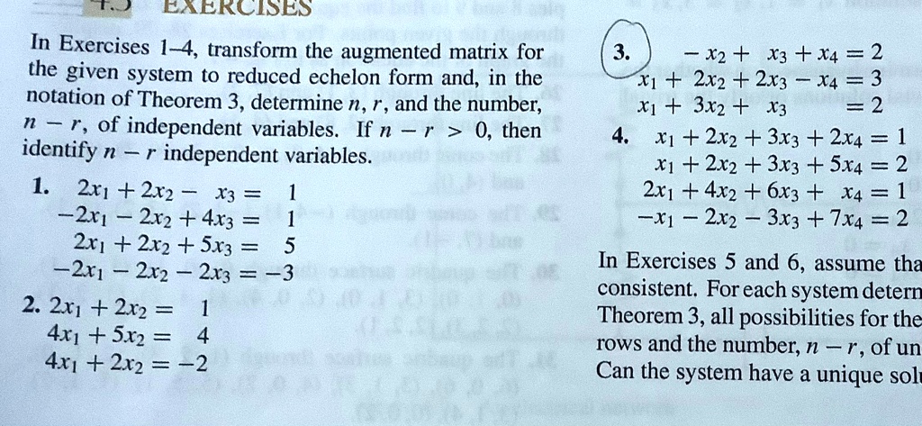 Solved In Exercises 1 4 Transform The Augmented Matrix For The Given System To Reduced Echelon