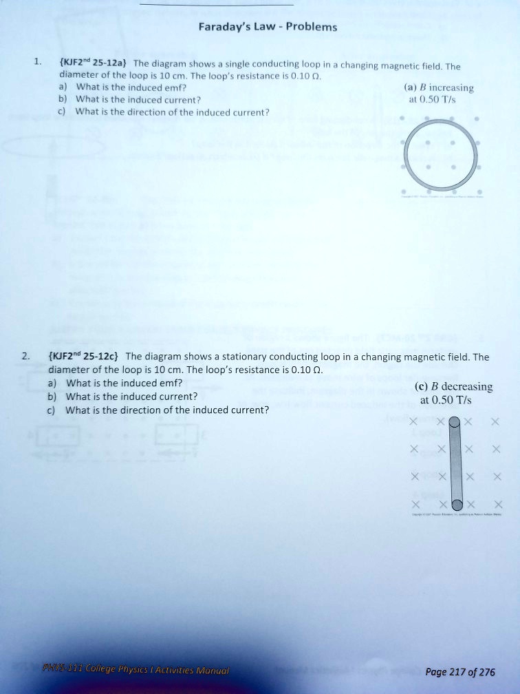 Faradays Law Problems 1 Kjf2nd 25 12a The Diagram Shows A Single Conducting Loop In A