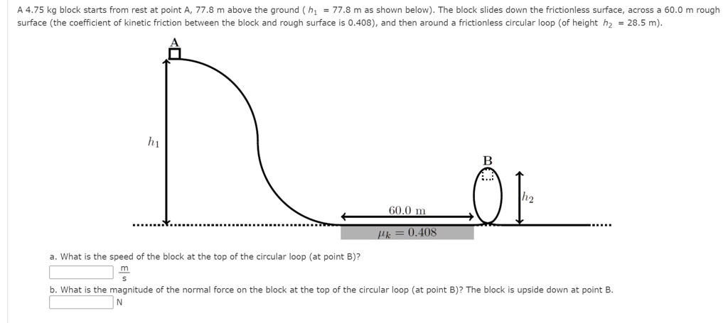 SOLVED: A 4.75 kg block starts from rest at point 77.8 m above the ground 77.8 m as shown below ...