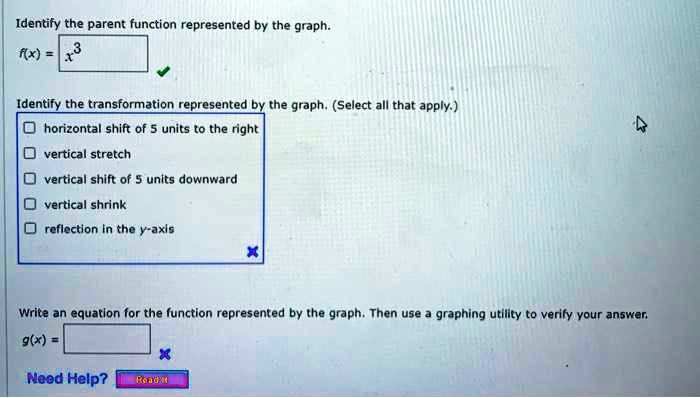 SOLVED: Identify the parent function represented by the graph ... SOLVED: Identify the parent function represented by the graph ...