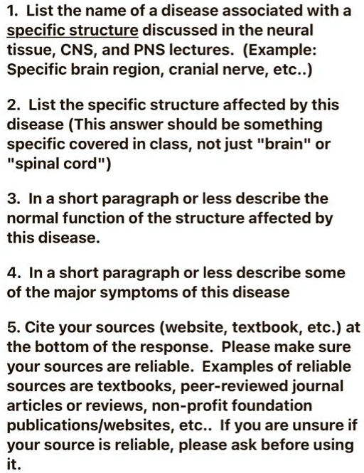 1. List the name of a disease associated with a specific structure ...