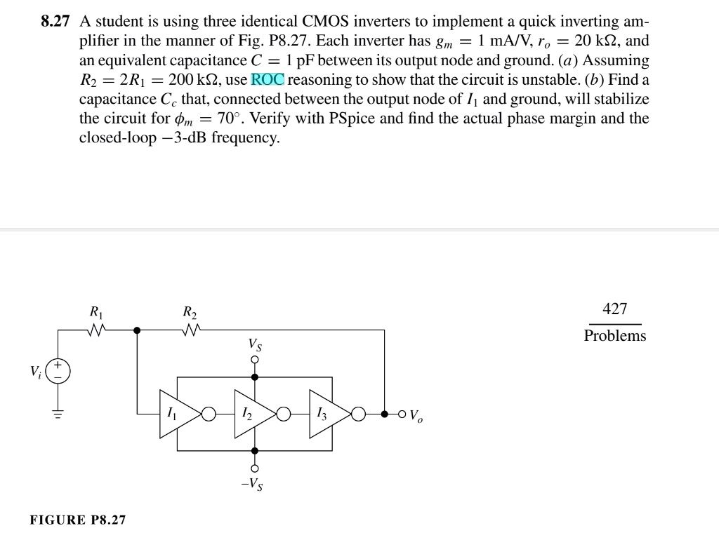 8.27 A student is using three identical CMOS inverters to implement a ...