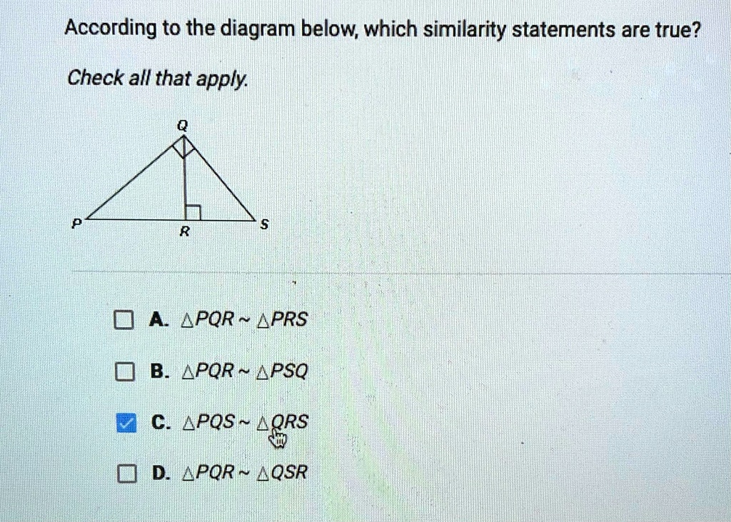 SOLVED: According to the diagram below, which similarity statements are true? Check all that ...