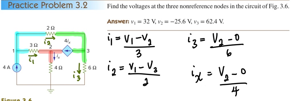 SOLVED: Practice Problem 3.9 Find the voltages at the three nonreference nodes in the circuit of ...
