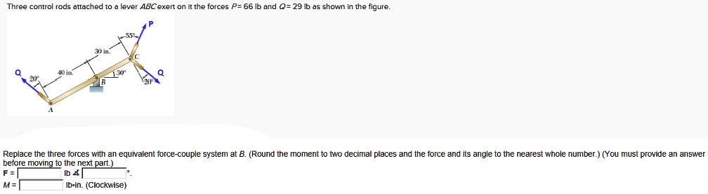 SOLVED: Three control rods attached to a lever ABC exert on it the ...