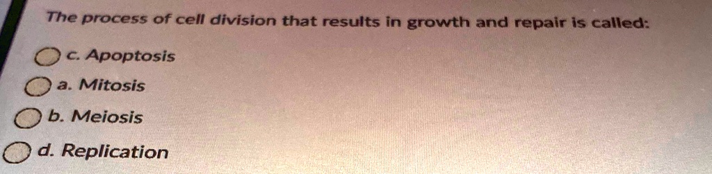 SOLVED: The process of cell division that results in growth and repair ...