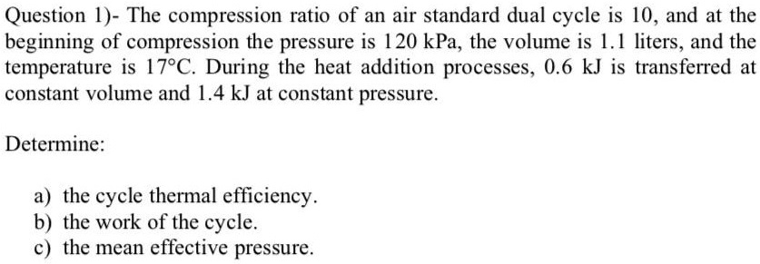SOLVED: The compression ratio of an air standard dual cycle is 10, and ...