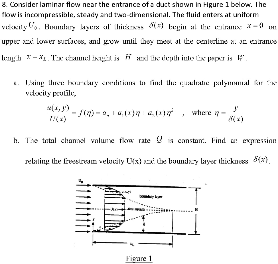 8 consider laminar flow near the entrance of a duct shown in figure 1 below the flow is ...
