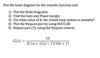 Plot the bode diagram for the transfer function and: 1) Plot the Bode Diagrams 2) Find the Gain ...