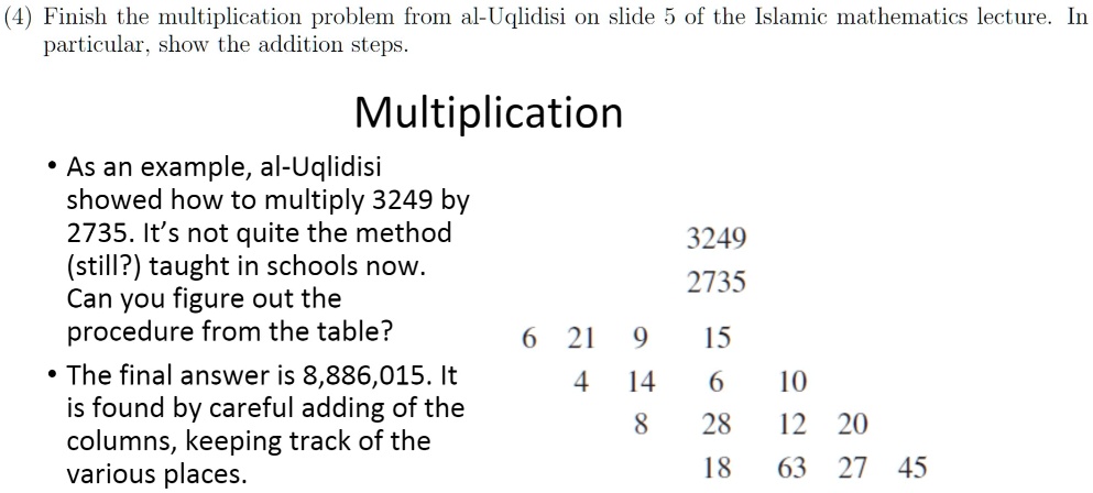 finish the multiplication problem from al uqlidisi on slicle 5 of the ...